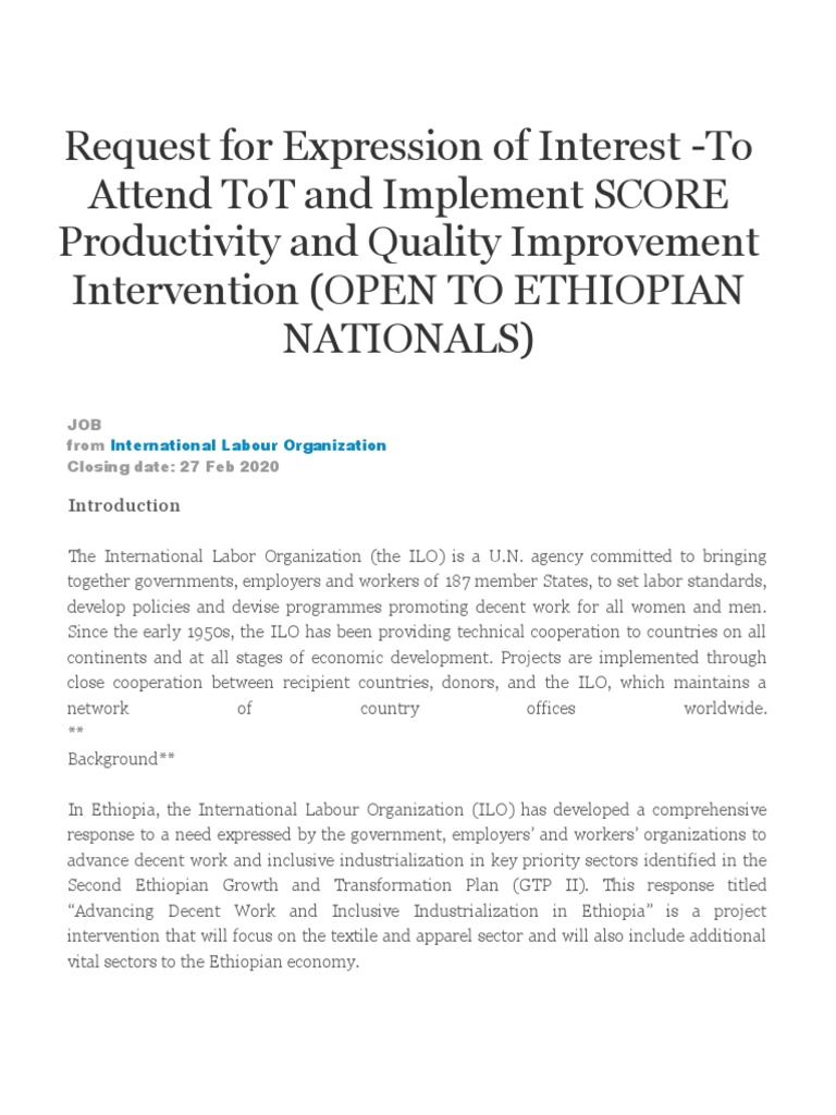 ToT Training for SCORE in Ethiopia | PDF | International Labour ...