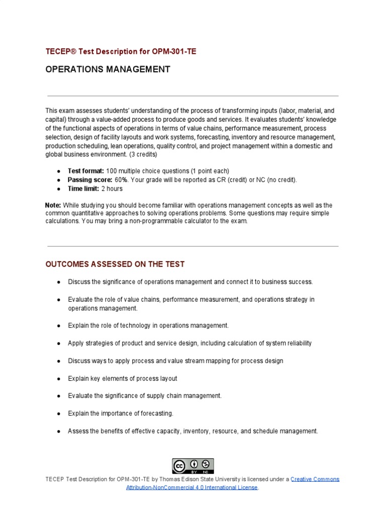 Operations Management: TECEP® Test Description For OPM-301-TE | PDF ...