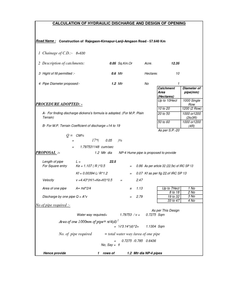 HPC Calculation SHEET 1 ROW | PDF | Area | Geometric Measurement