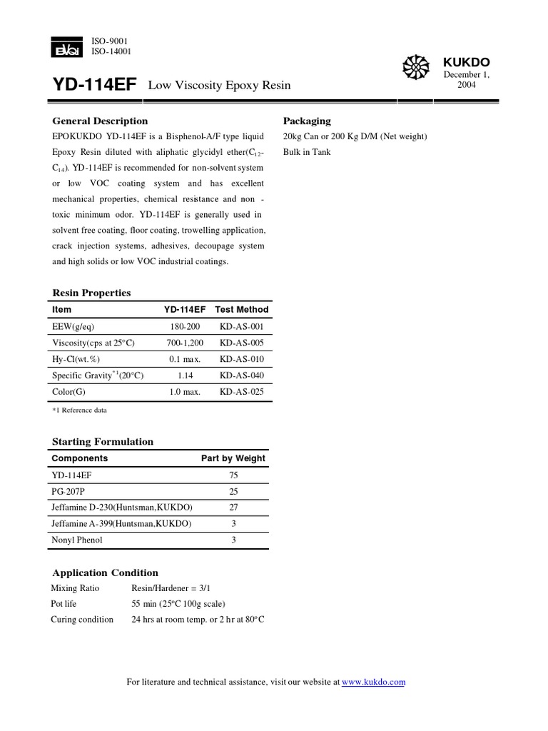 Low Viscosity Epoxy Resin YD-114EF | PDF