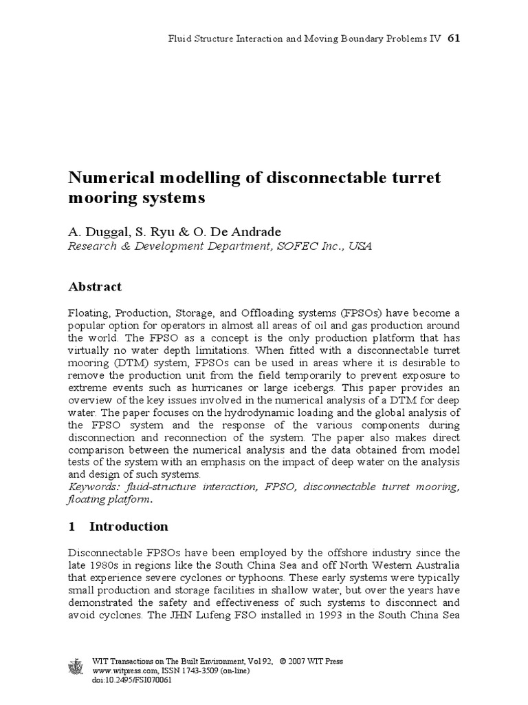 Numerical Modelling of Disconnectable Turret Mooring Systems | PDF ...