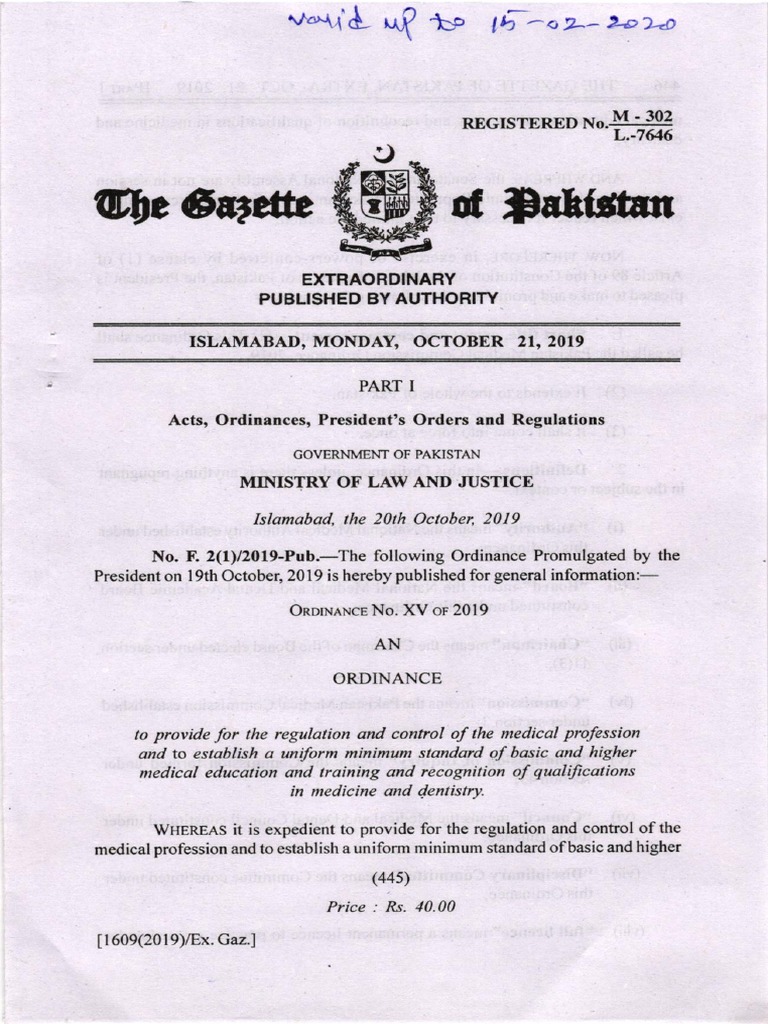 Pakistan Medical Commission Ordinance 2019 | PDF | Postgraduate ...