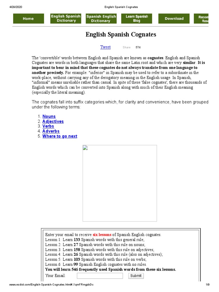 #English Spanish Cognates | Download Free PDF | English Language ...