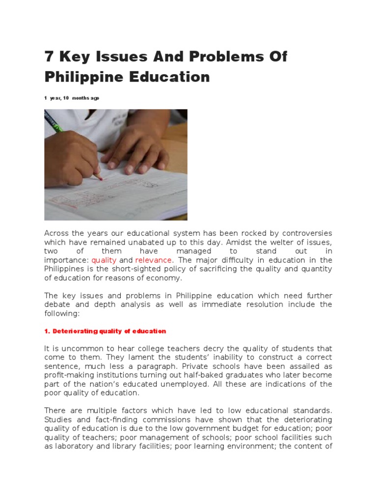 7 Key Issues and Problems of Philippine Education | PDF | No Child Left ...