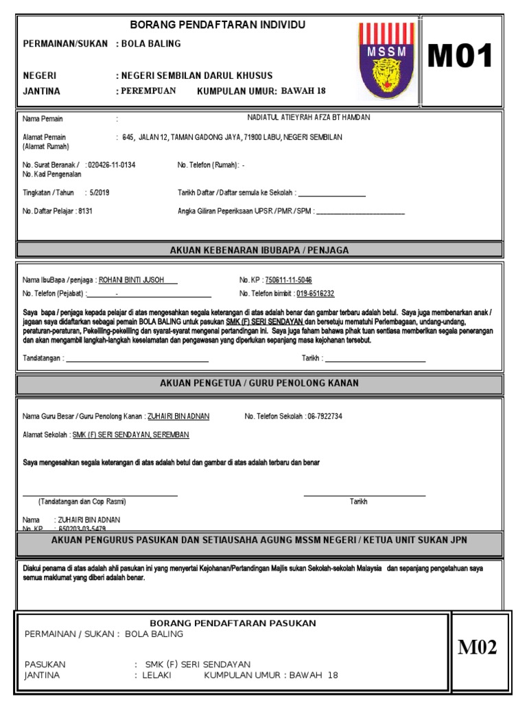 Borang m01 m02 | PDF
