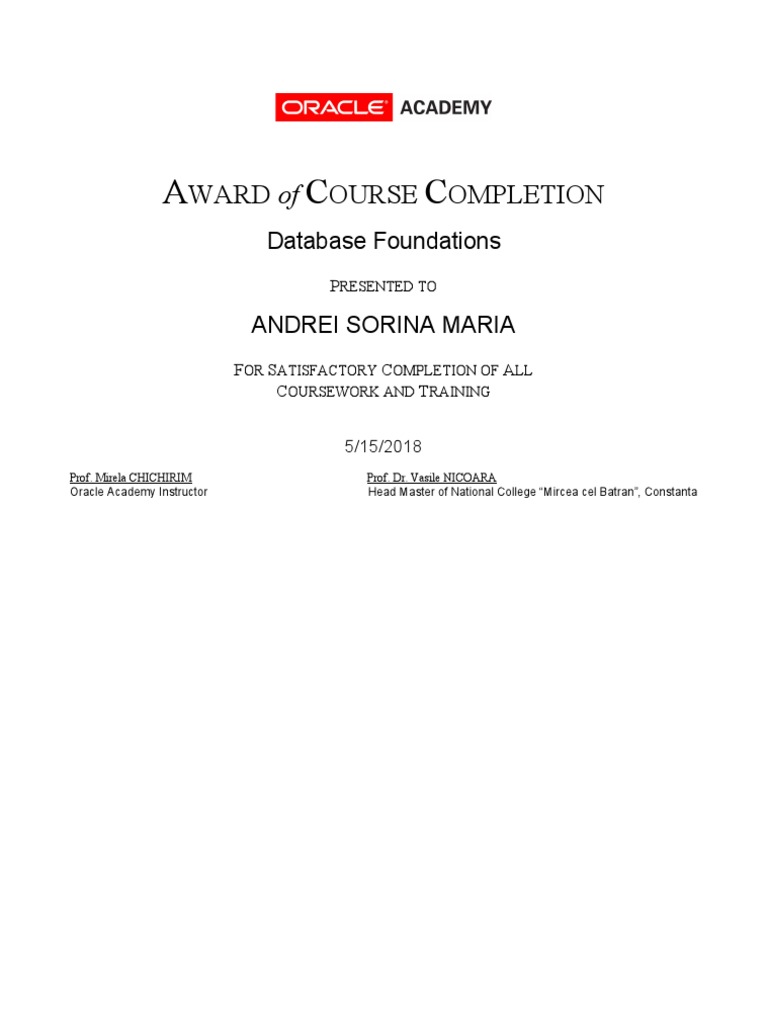 Certificate of Course Completion 12B 2018 | PDF | Business