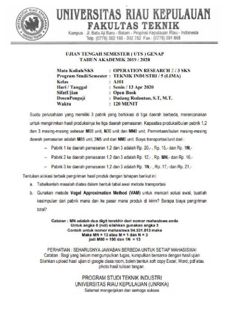 UTS Operation Research - Transportasi | PDF
