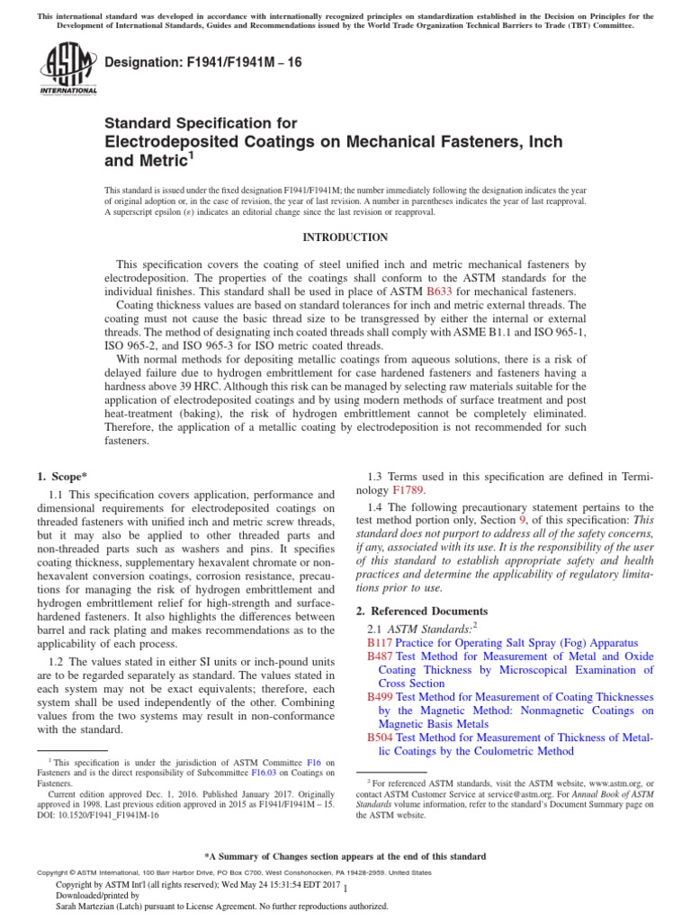 Astm F1941-F1941M | PDF | Screw | Industrial Processes