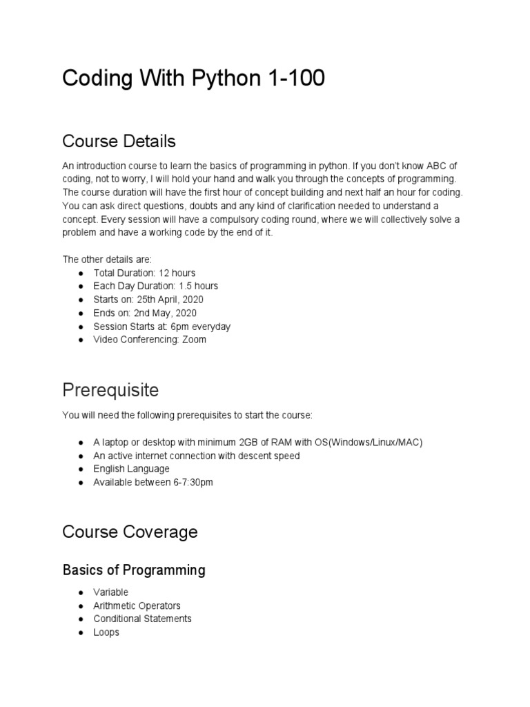 Coding With Python 1 100 Pdf Python Programming Language