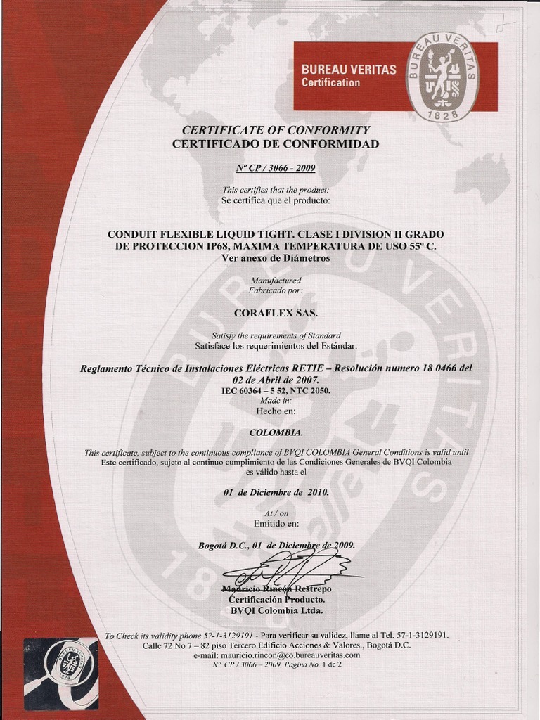 Certificacion Retie Coraflex | PDF | Naturaleza