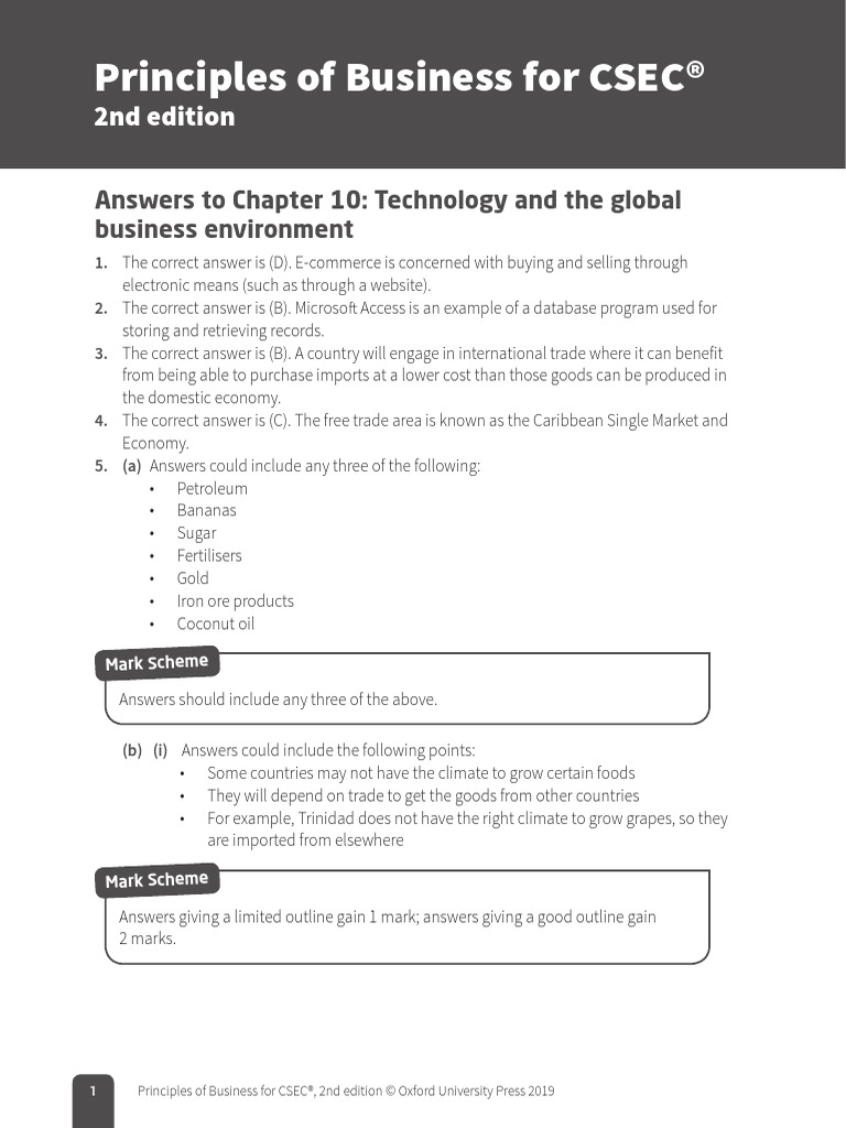 CSEC Principles of Business Chapter 10 Answers | PDF | Foreign Direct Investment | Investing