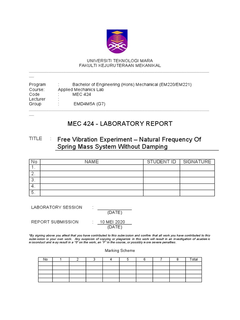 Free Vibration Experiment - Natural Frequency of Spring Mass System ...