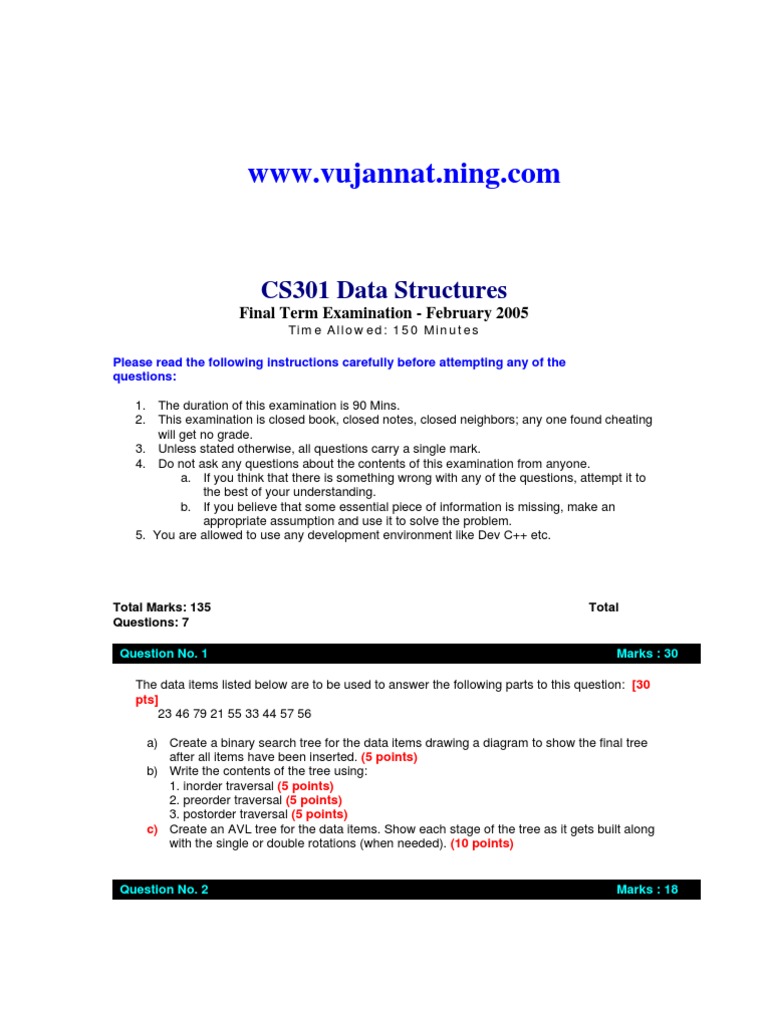 CS301 Collection of Old Papers | PDF | Queue (Abstract Data Type) | C (Programming Language)