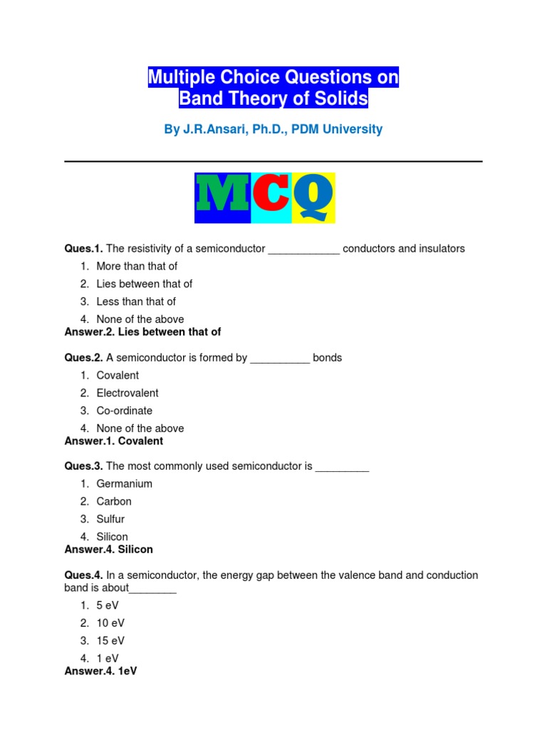 MCQ On Crystal Structure | PDF | P–N Junction | Semiconductors