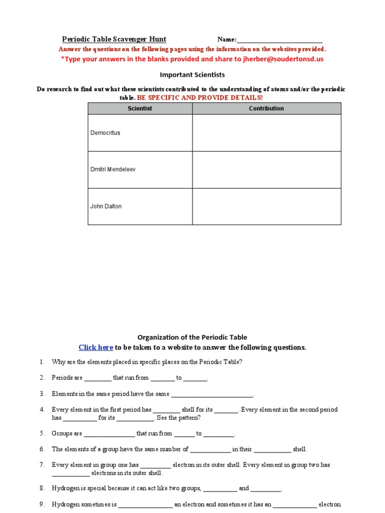 Periodic Table Online Scavenger Hunt 2020 | PDF | Periodic Table ...