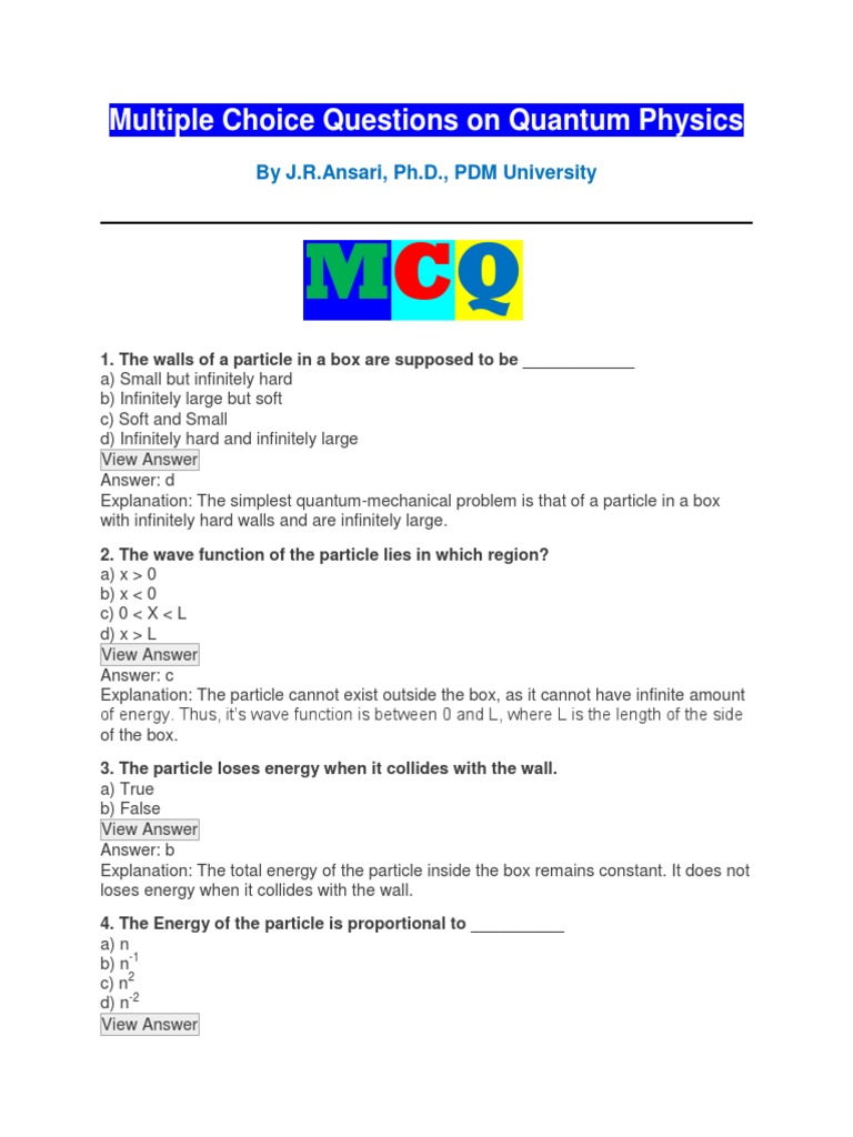 MCQ Quantum Physics | PDF | Wave Function | Particle Physics