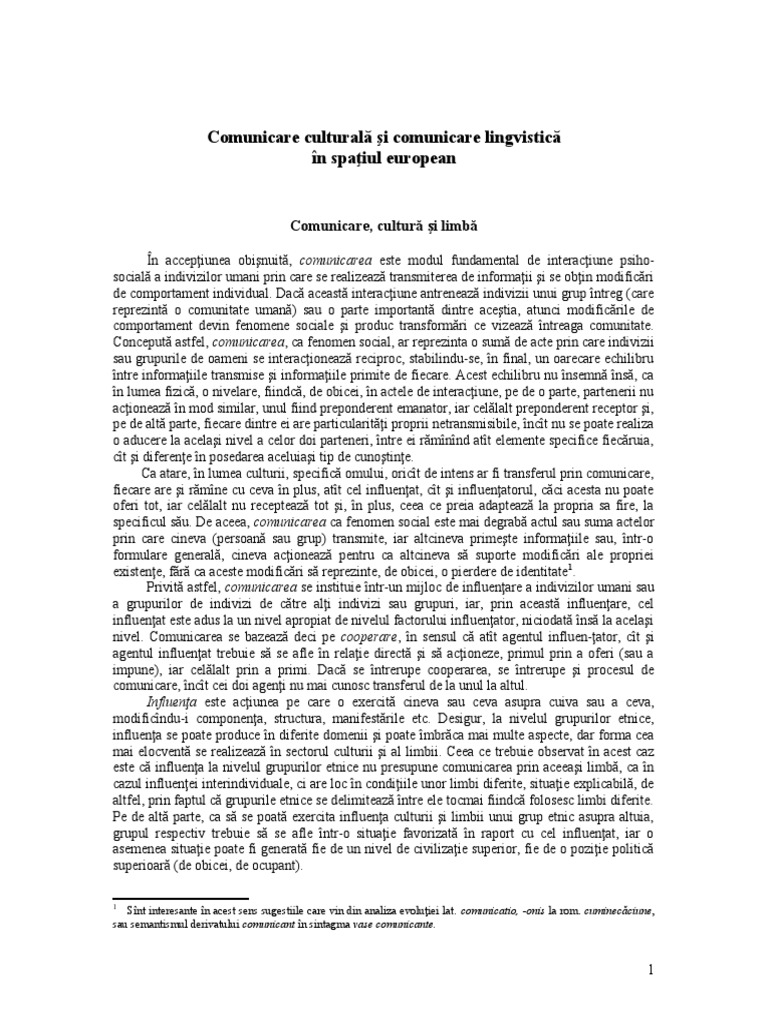 Comunicarea Culturala Si Lingvistica in Spatiul European | PDF