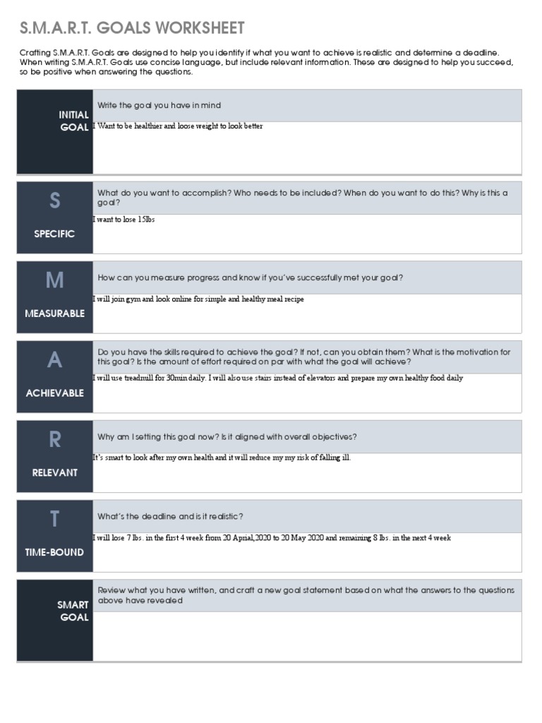SMART Goals - Worksheet