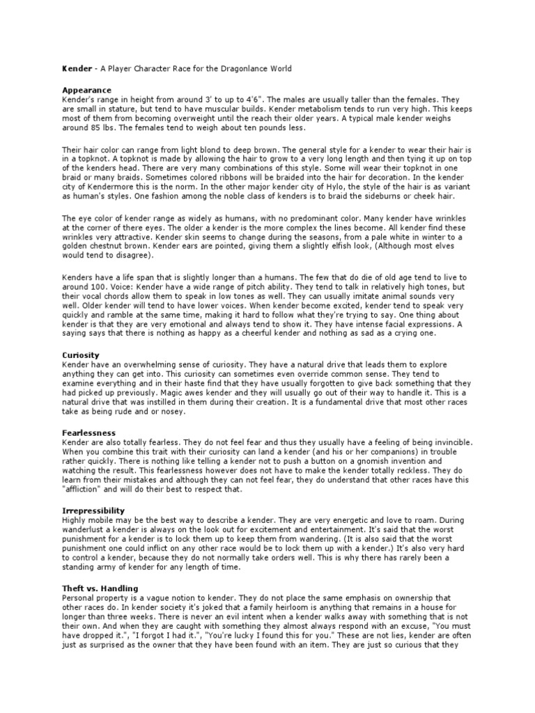 Kender - A Player Character Race For The Dragonlance World Appearance ...