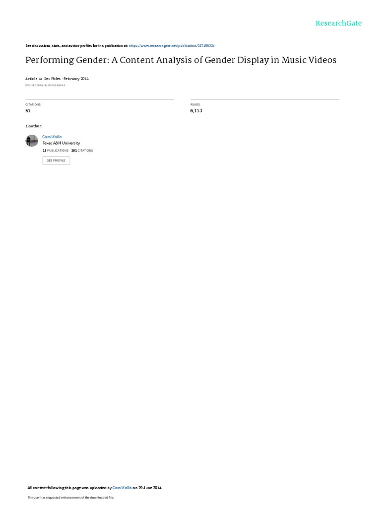 Performing Gender - Music Videos | PDF | Gender | Gender Studies