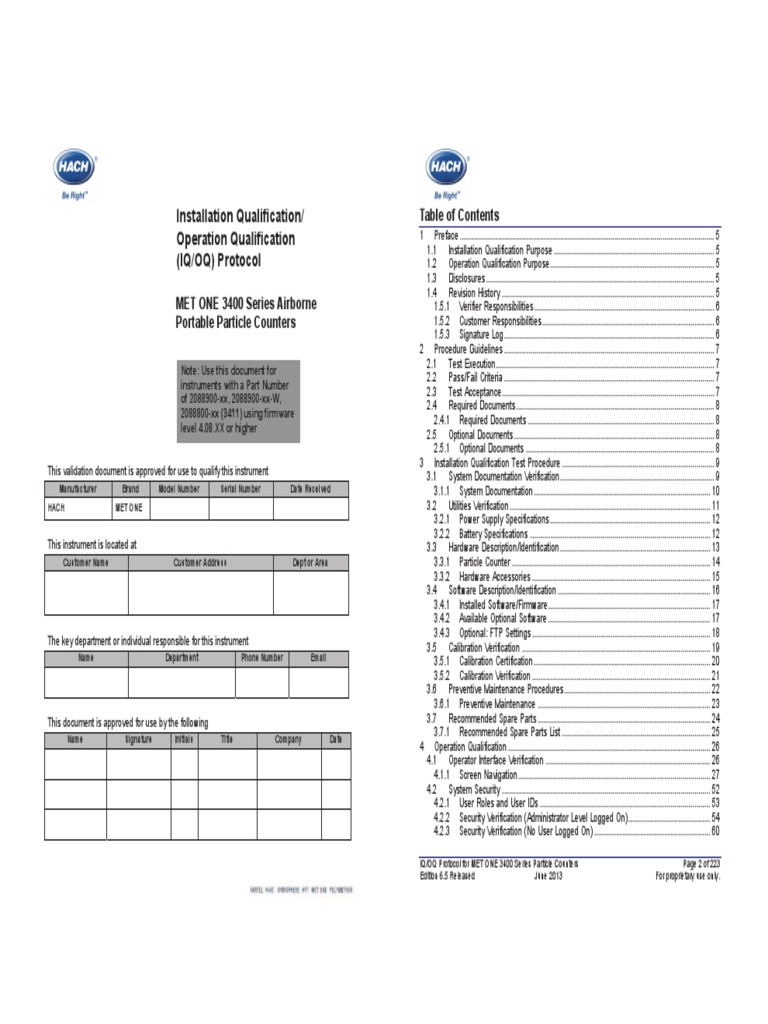 IQ and OQ Protocol MET ONE 3413 Counters | PDF | Verification And Validation | File Transfer ...