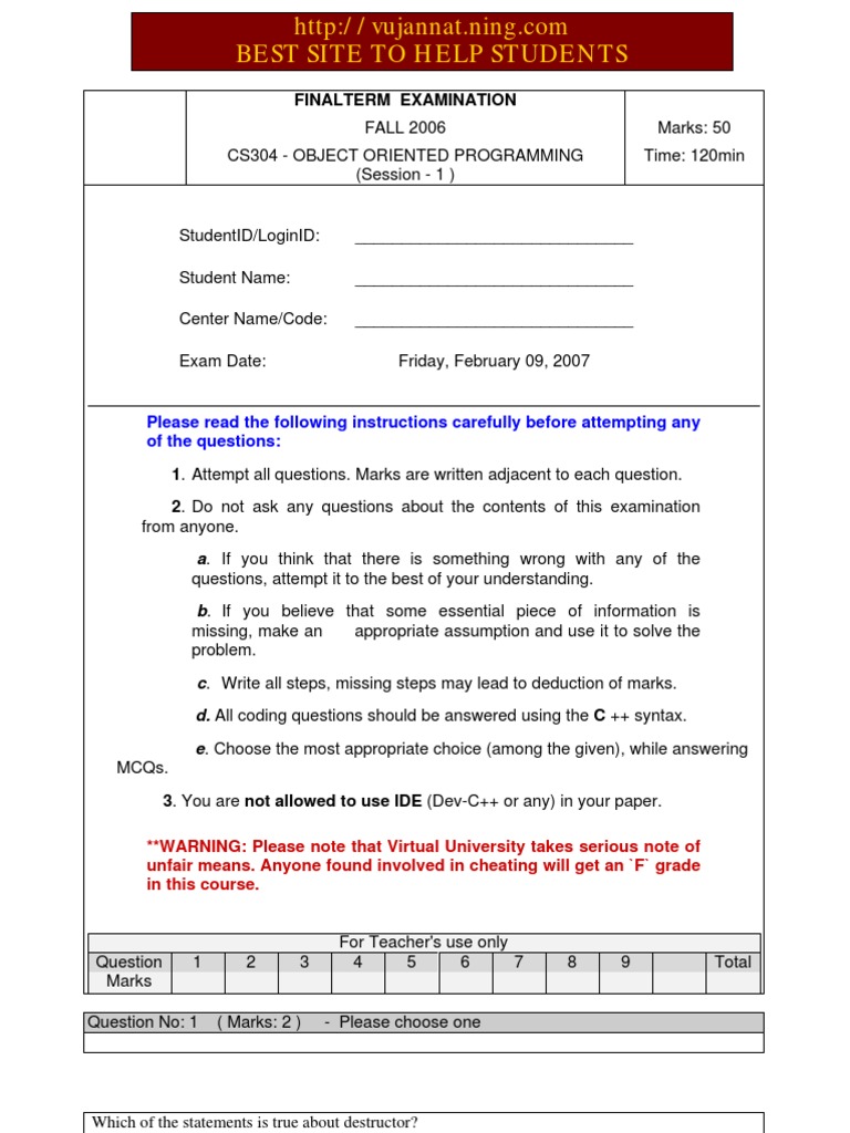 CS304 Collection of Old Papers | PDF | Method (Computer Programming) | Class (Computer Programming)