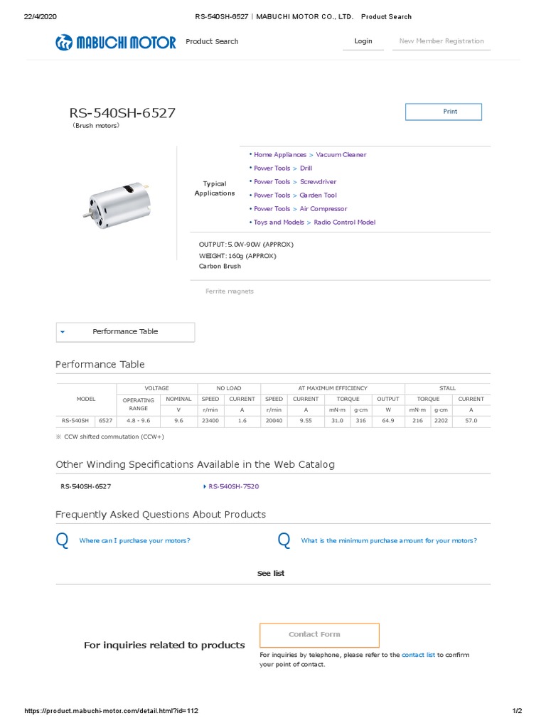 RS-540SH-6527｜MABUCHI MOTOR CO., LTD. Product Search | PDF | Electric ...