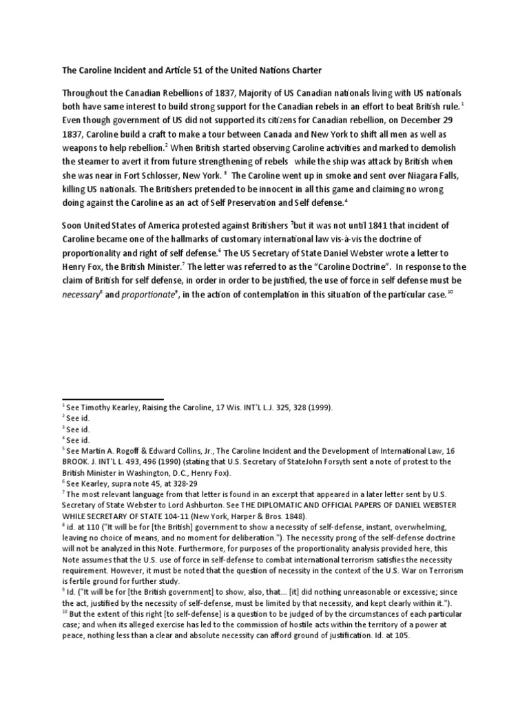 The Caroline Incident and Article 51 of The United Nations Charte1 ...