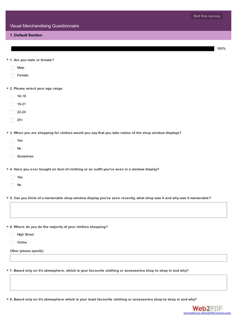 Visual Merchandising Questionnaire 1 | PDF