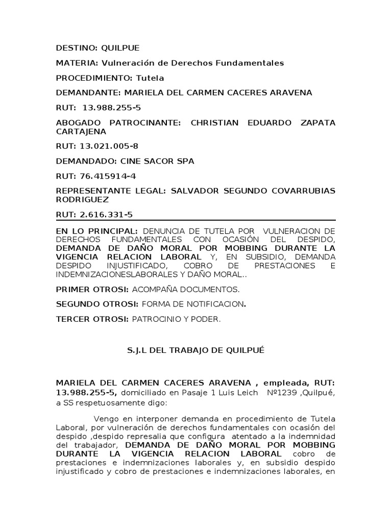 Demanda Tutela Laboral | PDF | Derecho laboral | Salario