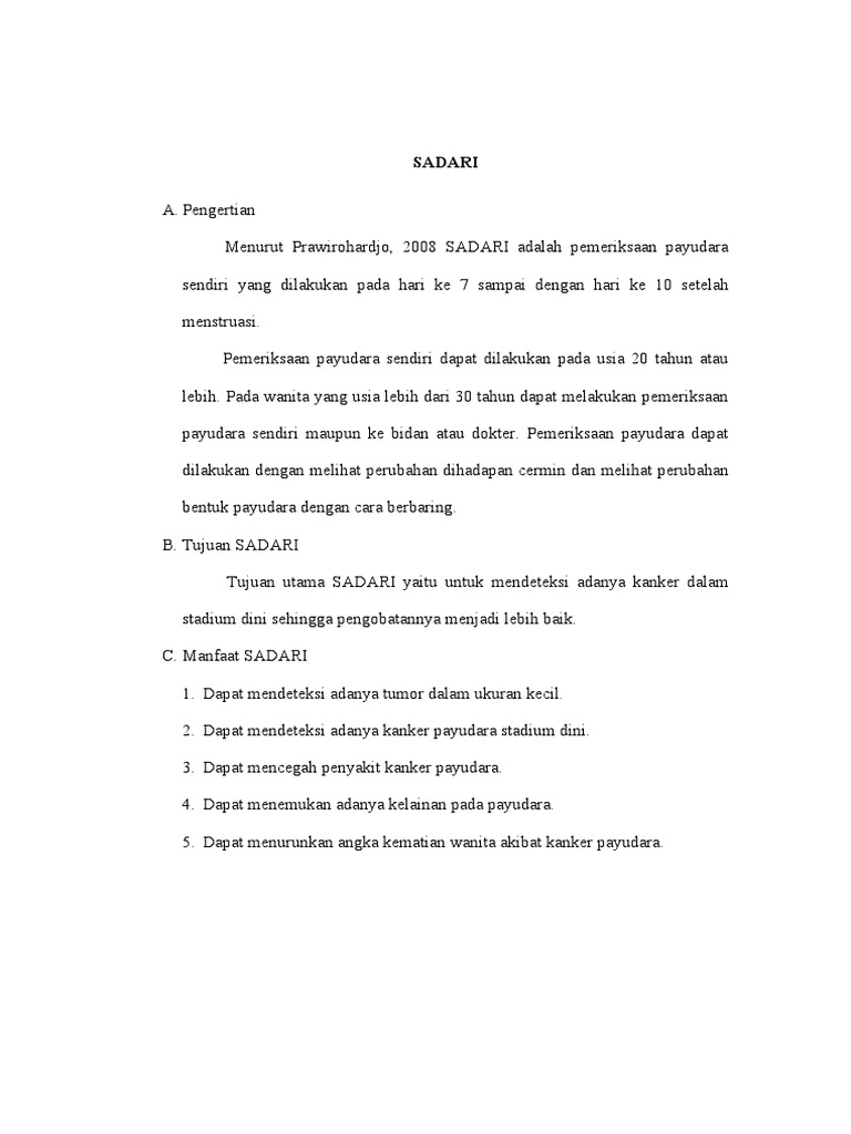 Panduan SADARI: Deteksi Dini Kanker Payudara | PDF