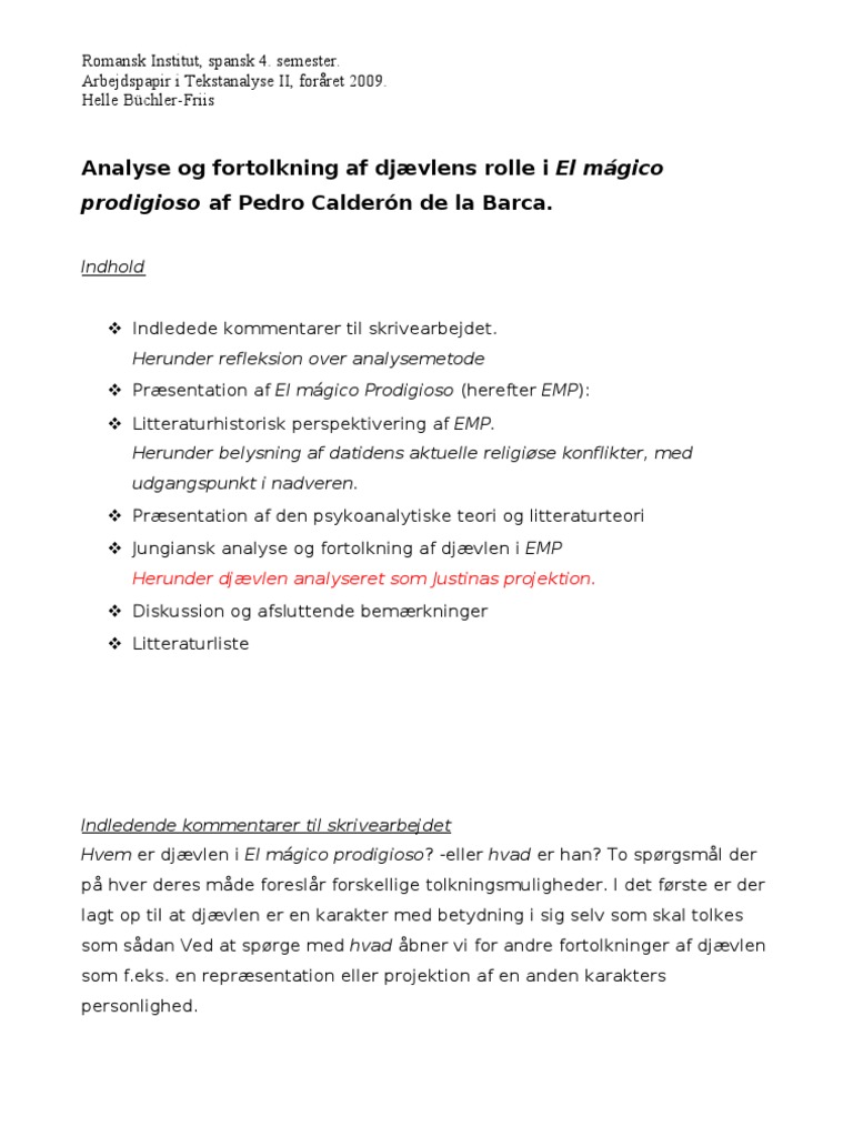 Analyse Og Fortolkning Af Djævlens Rolle I El Mágico Prodigioso Af Pedro Calderón de La Barca | PDF