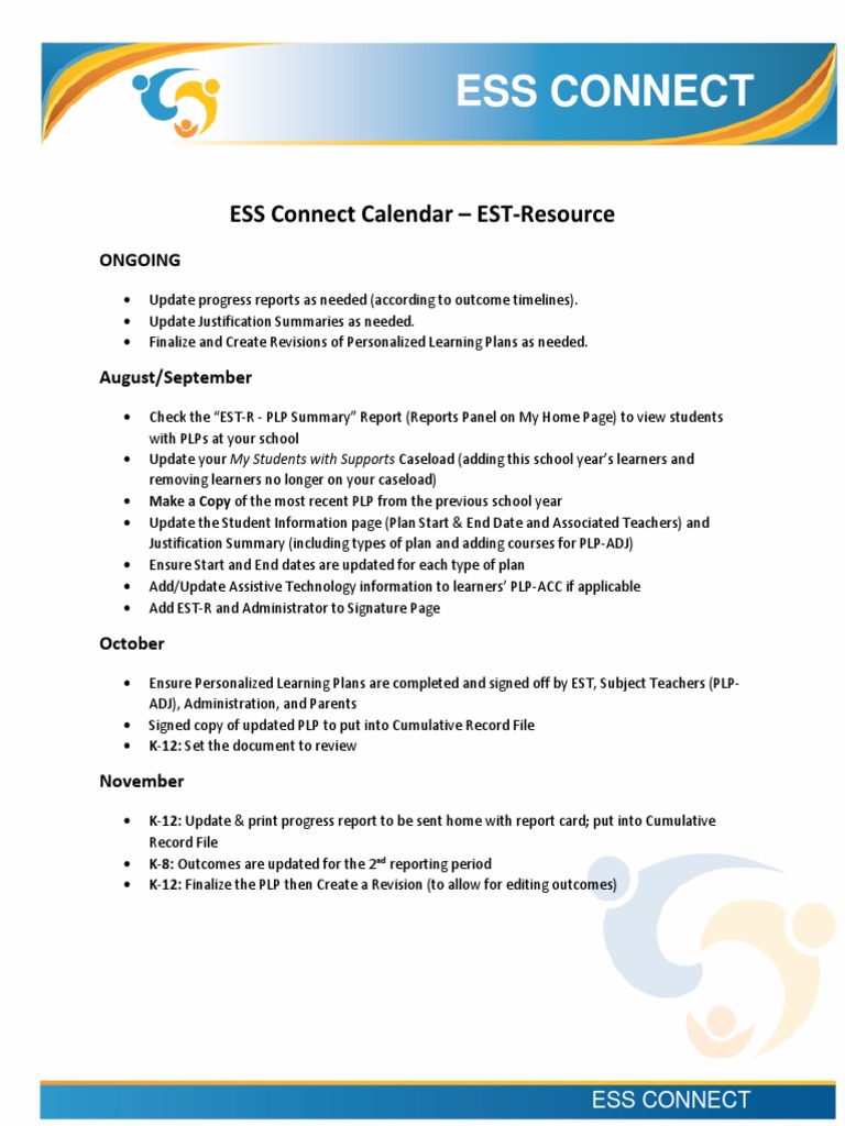 Ess Connect Est-R Calendar | PDF | Communication | Behavior Modification