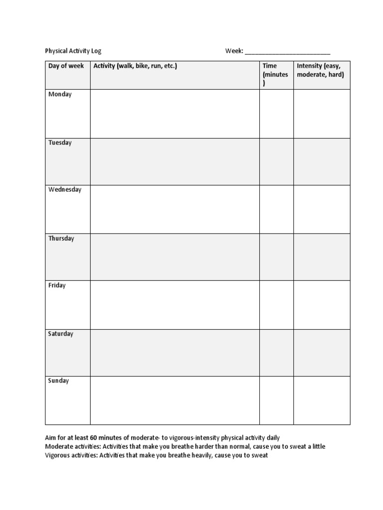 Physical Activity Log | PDF