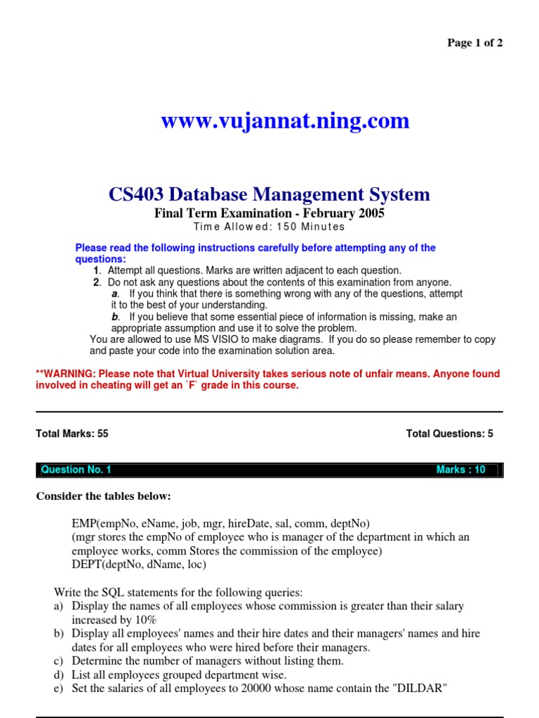 Cs403 Collection of Old Papers | PDF | Relational Database | Databases