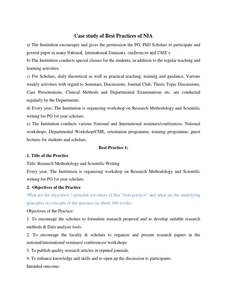 Case Study of Best Practices of NIA | PDF | Scientific Method | Thesis