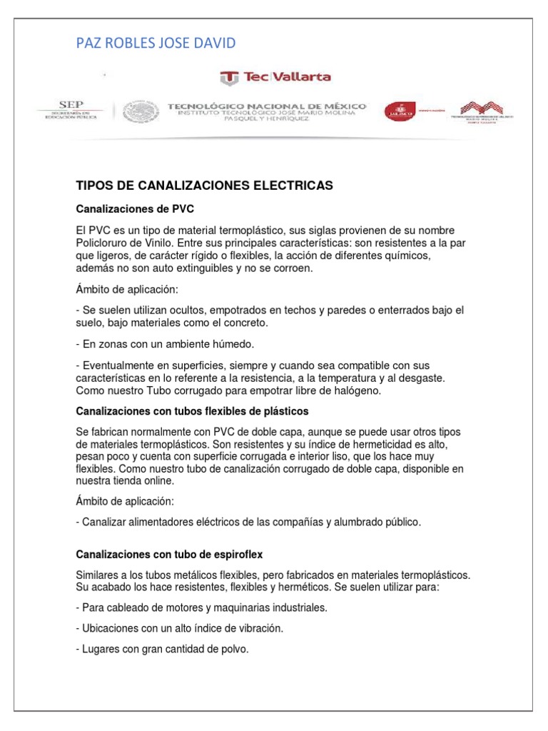 Tipos de Canalizaciones Electricas | PDF | Cloruro de polivinilo | Tubo vacío