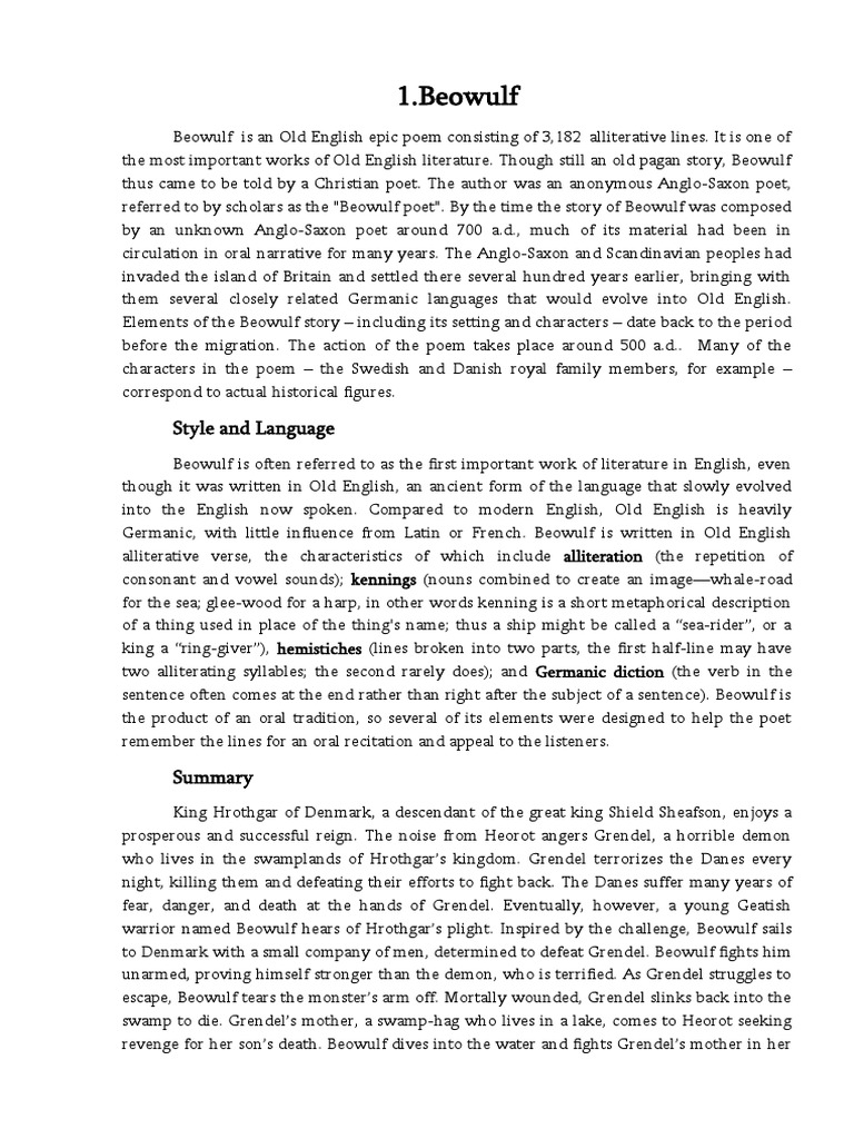 1.beowulf: Style and Language | PDF | Beowulf | English Language