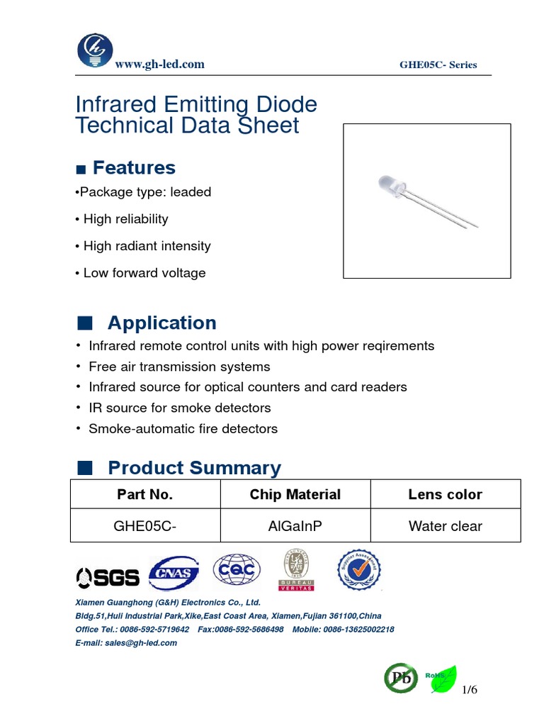 Infrared Emitting Diode Technical Data Sheet: Features | Download Free ...