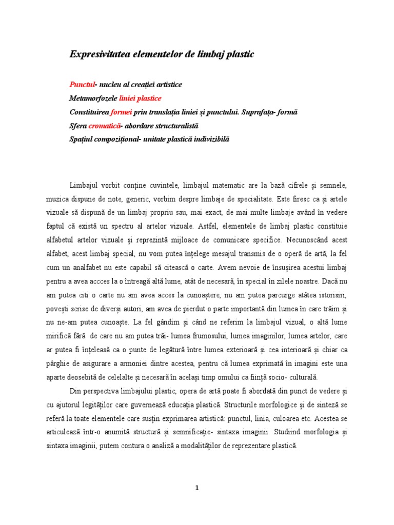 Expresivitatea Elementelor de Limbaj Plastic | PDF