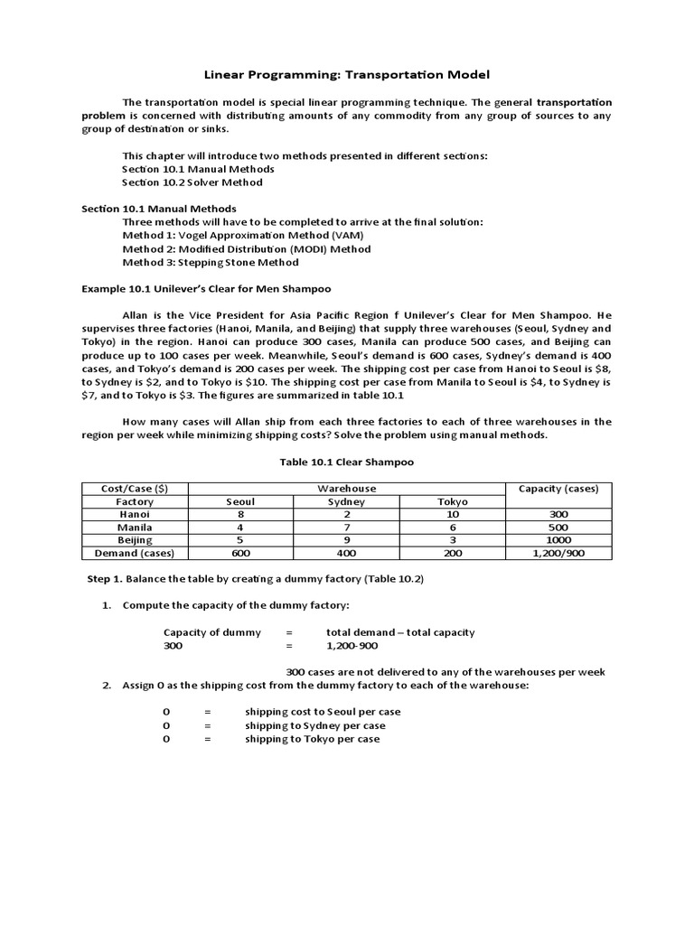 Linear Programming Transportation Model Pdf Analysis Algorithms 3468