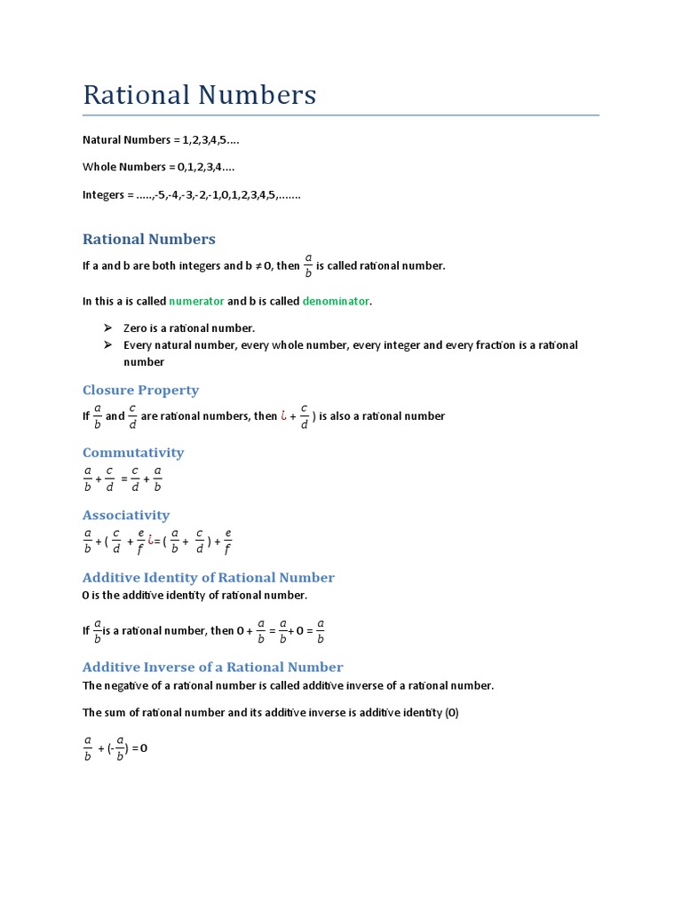 Additive Identity of Rational Numbers | PDF