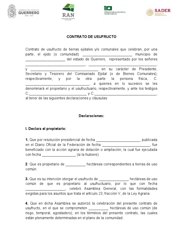 Contrato de Usufructo | PDF | Propiedad | Gobierno