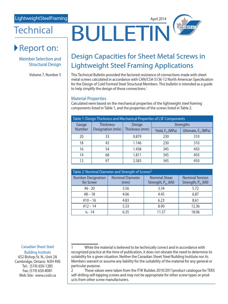 SDS Screw Capacity | PDF | Screw | Sheet Metal