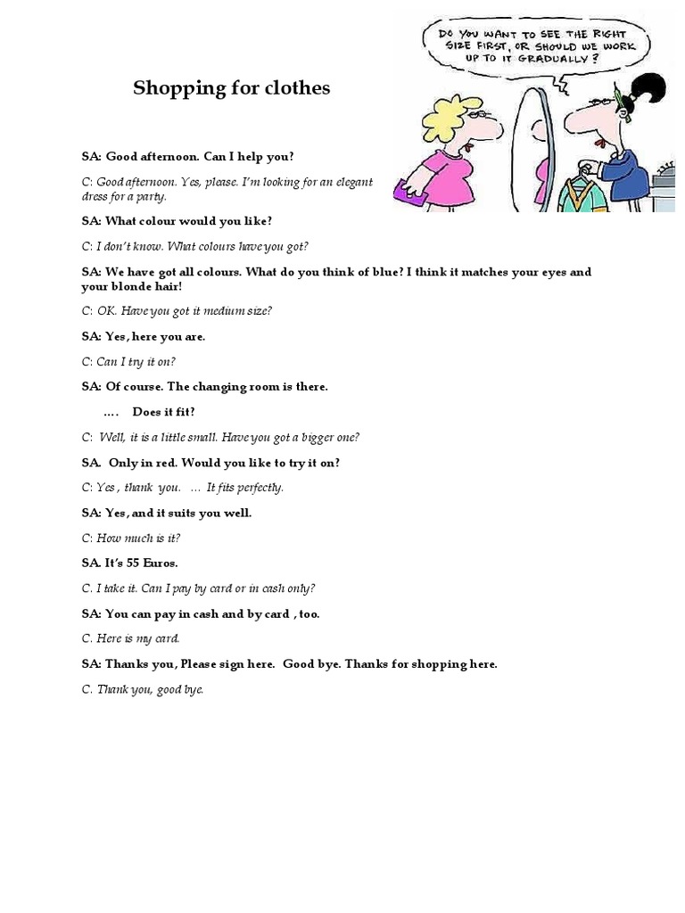 Shopping For Clothes Dialogue Sample Conversation Topics Dialogs Role ...
