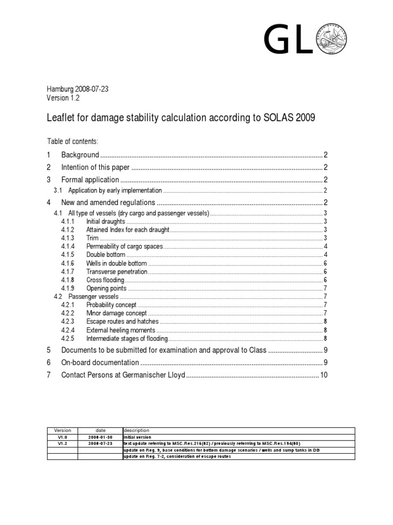 Leaflet SOLAS 2009 - Damage Stability - V12 | PDF | Ships | Watercraft