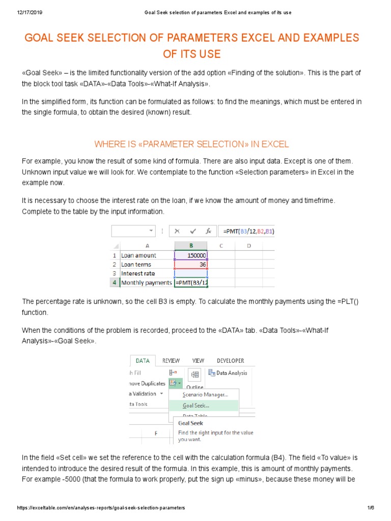 Excel Goal Seek: Parameter Selection Guide | PDF | Pension | Equations