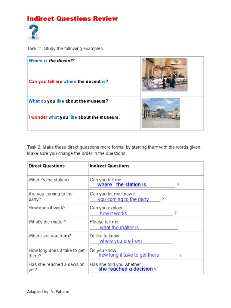 Indirect Questions Review: The Docent? | PDF