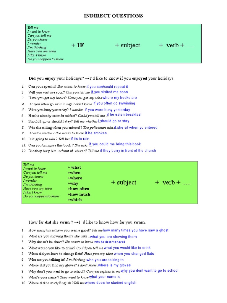Indirect Questions Grammar Drills - 81411 PDF | PDF