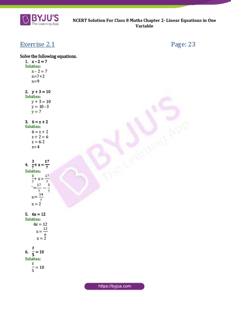 NCERT Solutions For CBSE Class 8 Chapter 2 Linear Equations in One ...